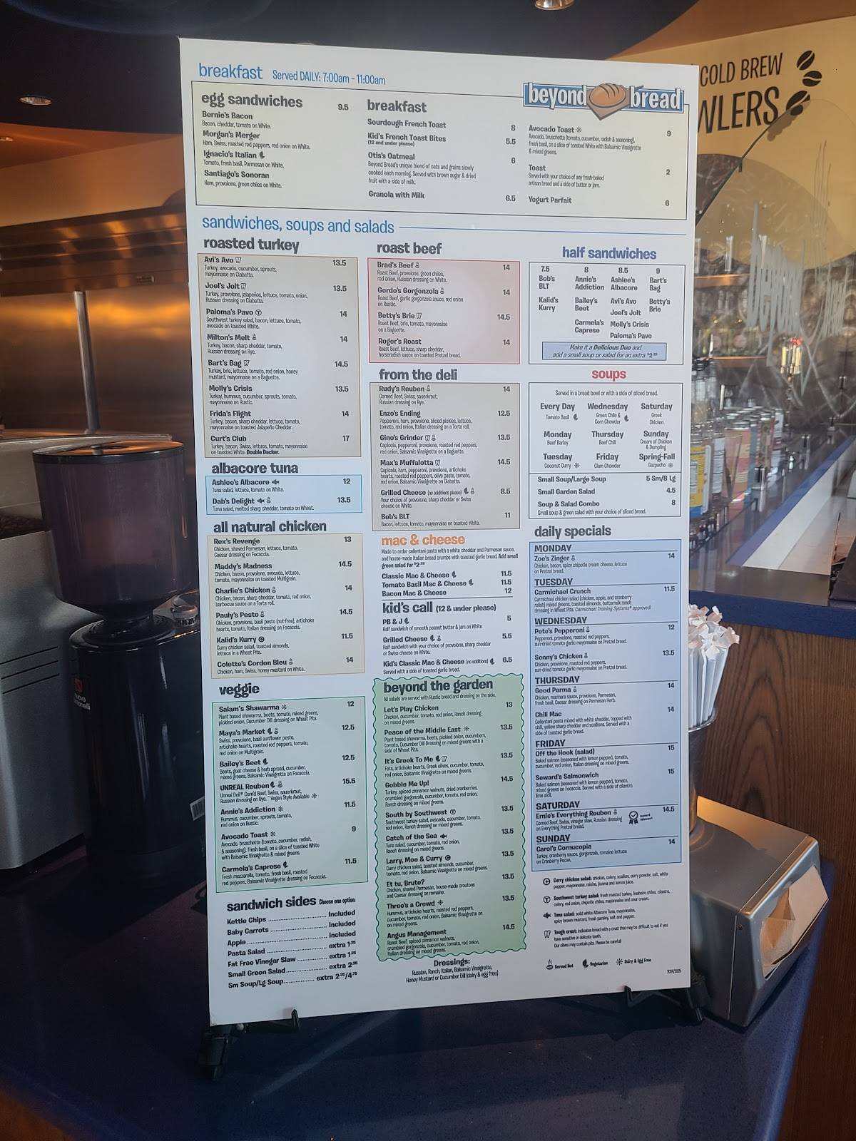 Menu at Beyond Bread cafe, Tucson, E Speedway Blvd