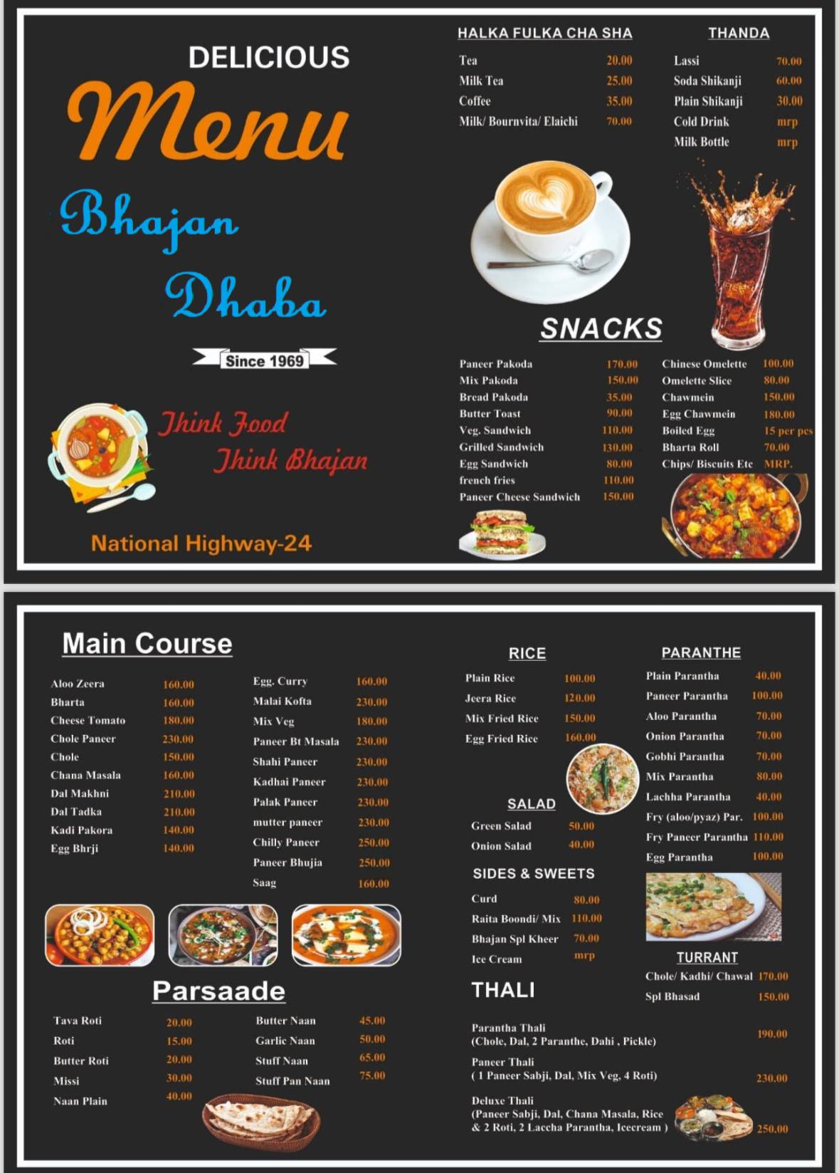 Menu at Bhajan Dhaba Since 1969, Gajraula, Bhajan restaurant chopla