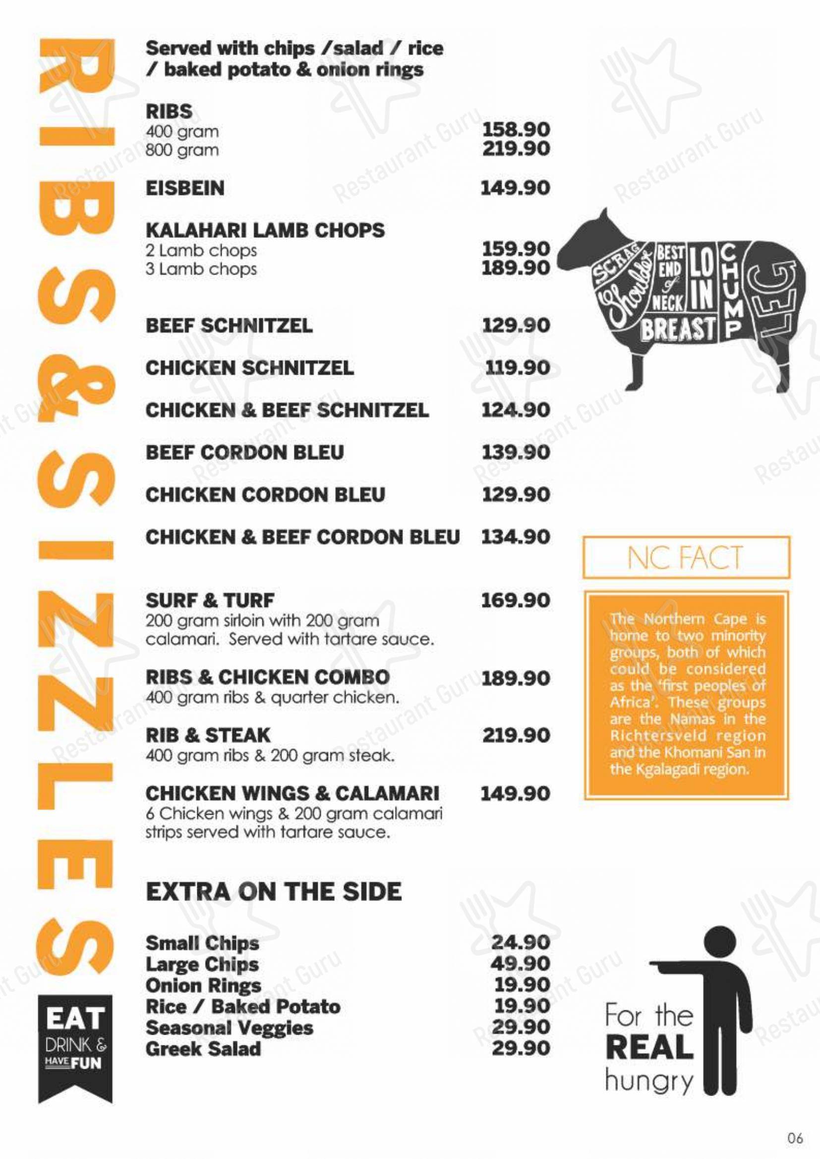 Menu at Bi-Lo Restaurant & Ladies Bar, Upington