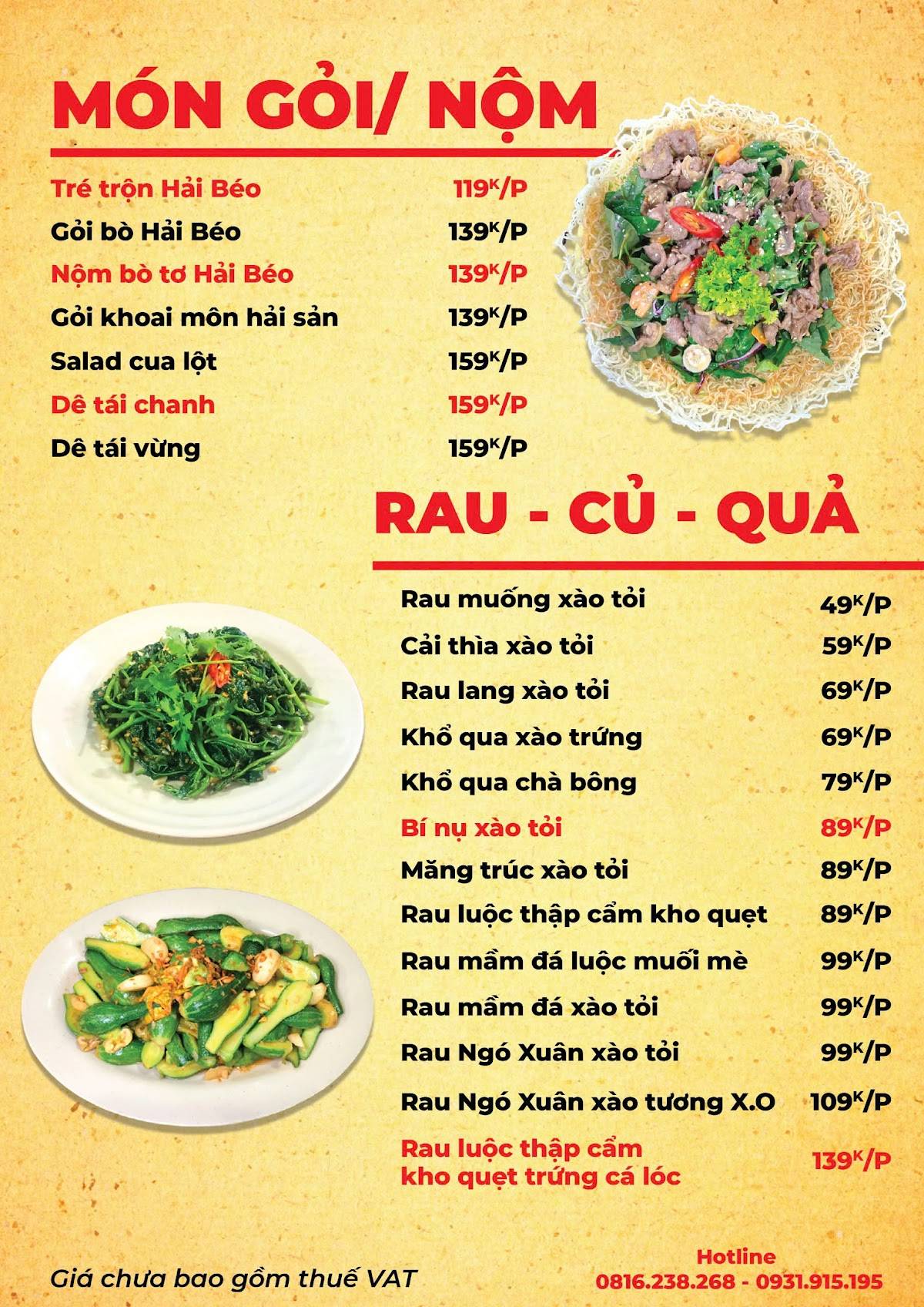 Menu at Bia Hơi Hà Nội Hải Béo 3 restaurant, Ho Chi Minh City, 178 Lê ...