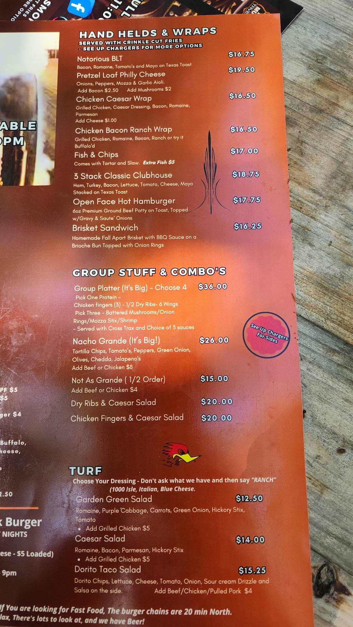 Menu at Big Mur's Tavern pub & bar, Dundurn