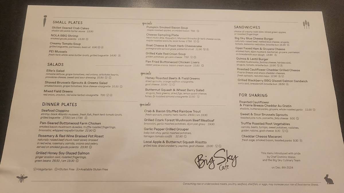 Menu at Big Sky Cafe, Webster Groves, 47 S Old Orchard Ave