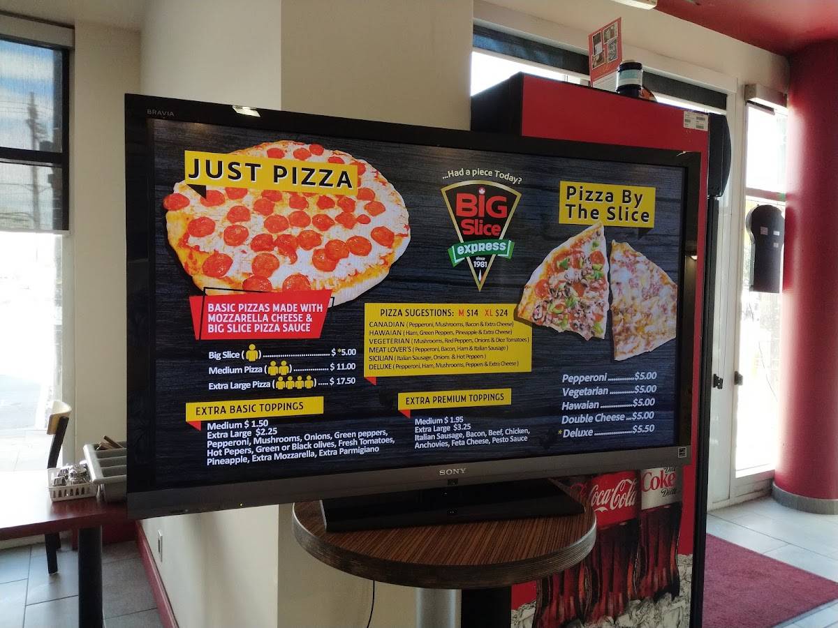 Menu at Big Slice (Bloor & Islington) pizzeria, Toronto