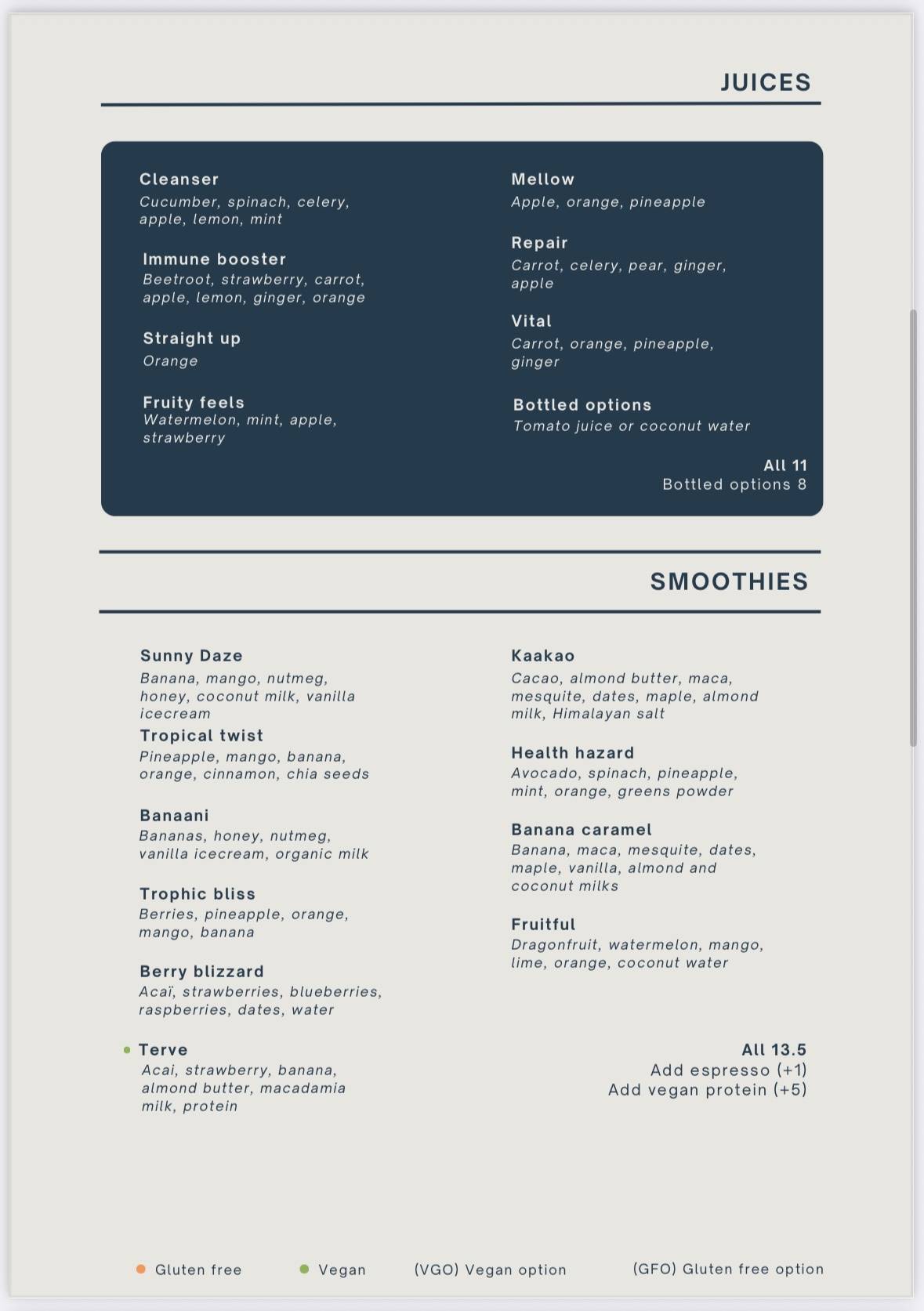 Menu at Biga Café cafe, Adelaide
