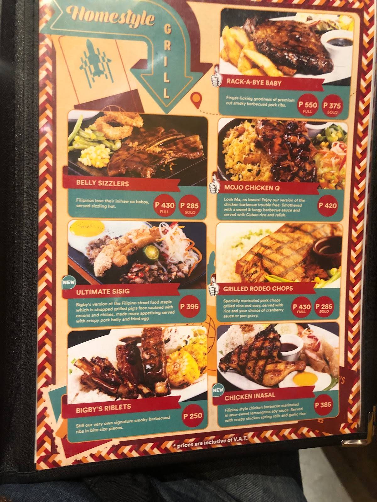 Menu at Bigby's Cafe and Restaurant Ayala Center Cebu, Cebu City, 2nd Level