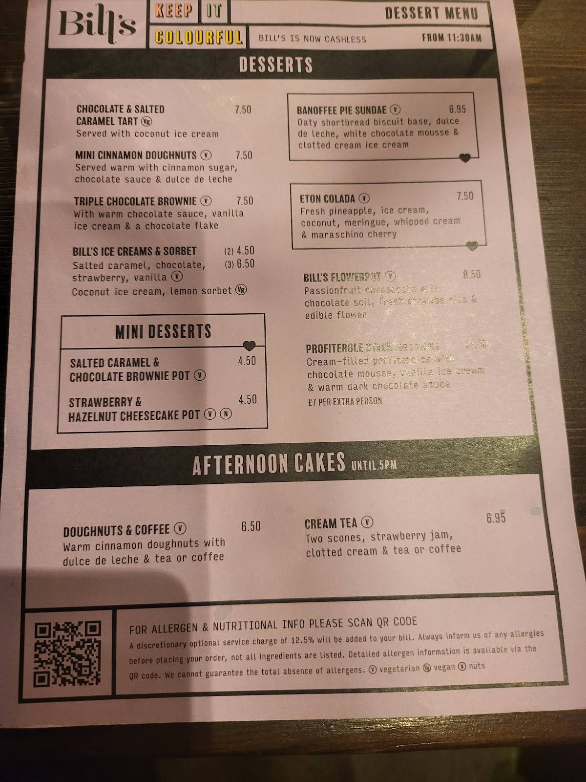Menu at Bill's Chichester Restaurant, Chichester