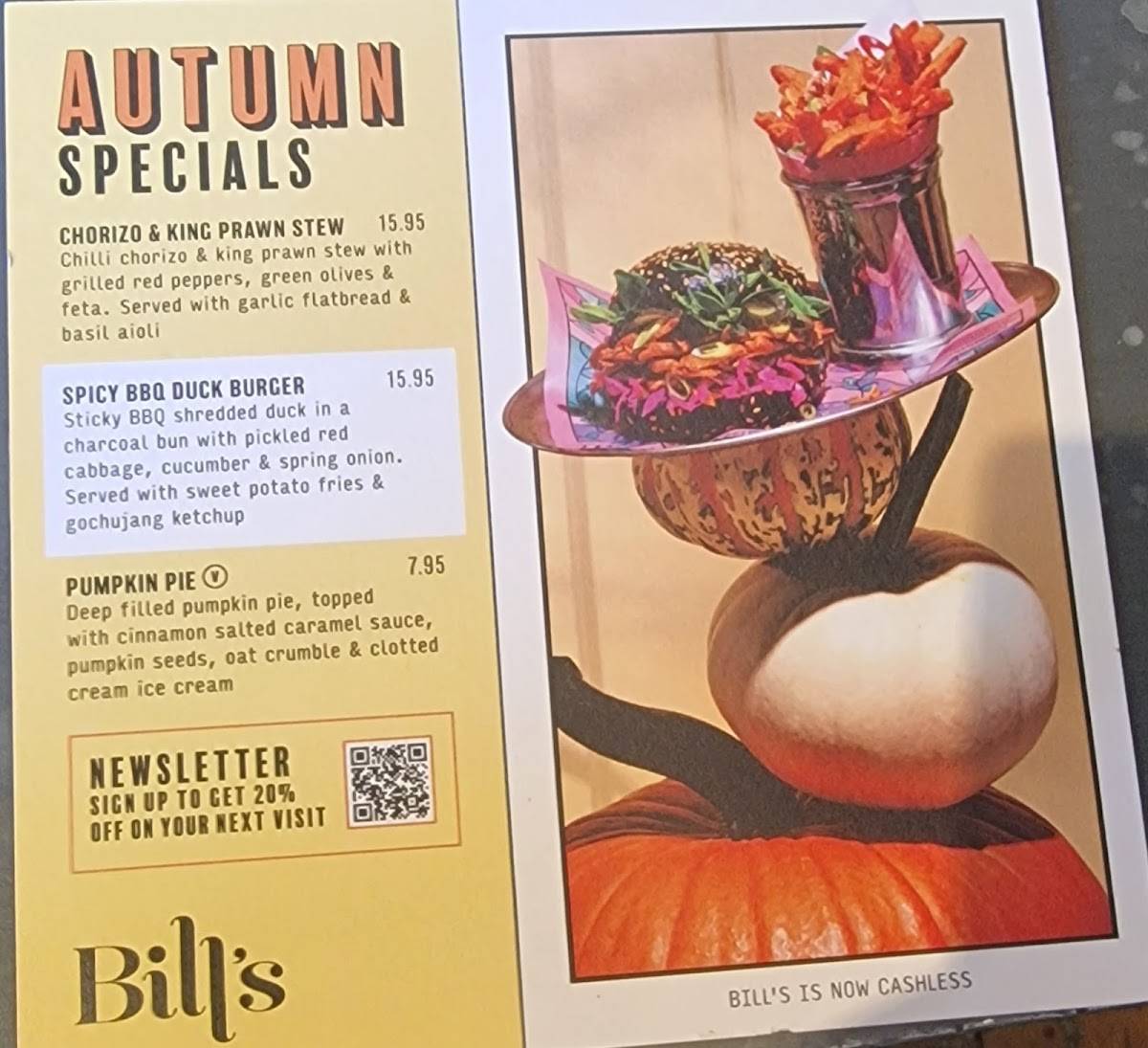 Menu at Bill's Exeter Restaurant, Exeter