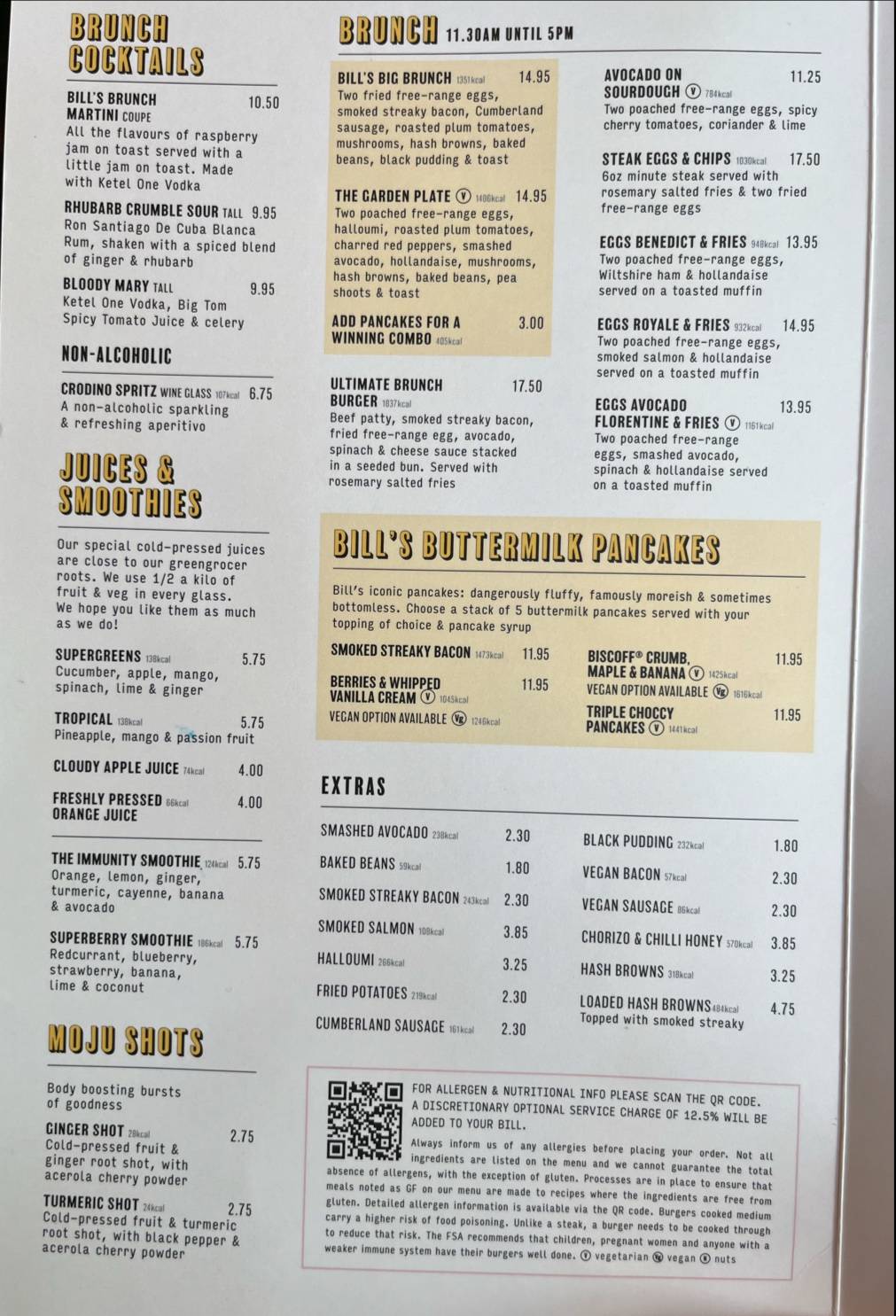 Menu at Bill’s restaurant, London, Victor Wharf