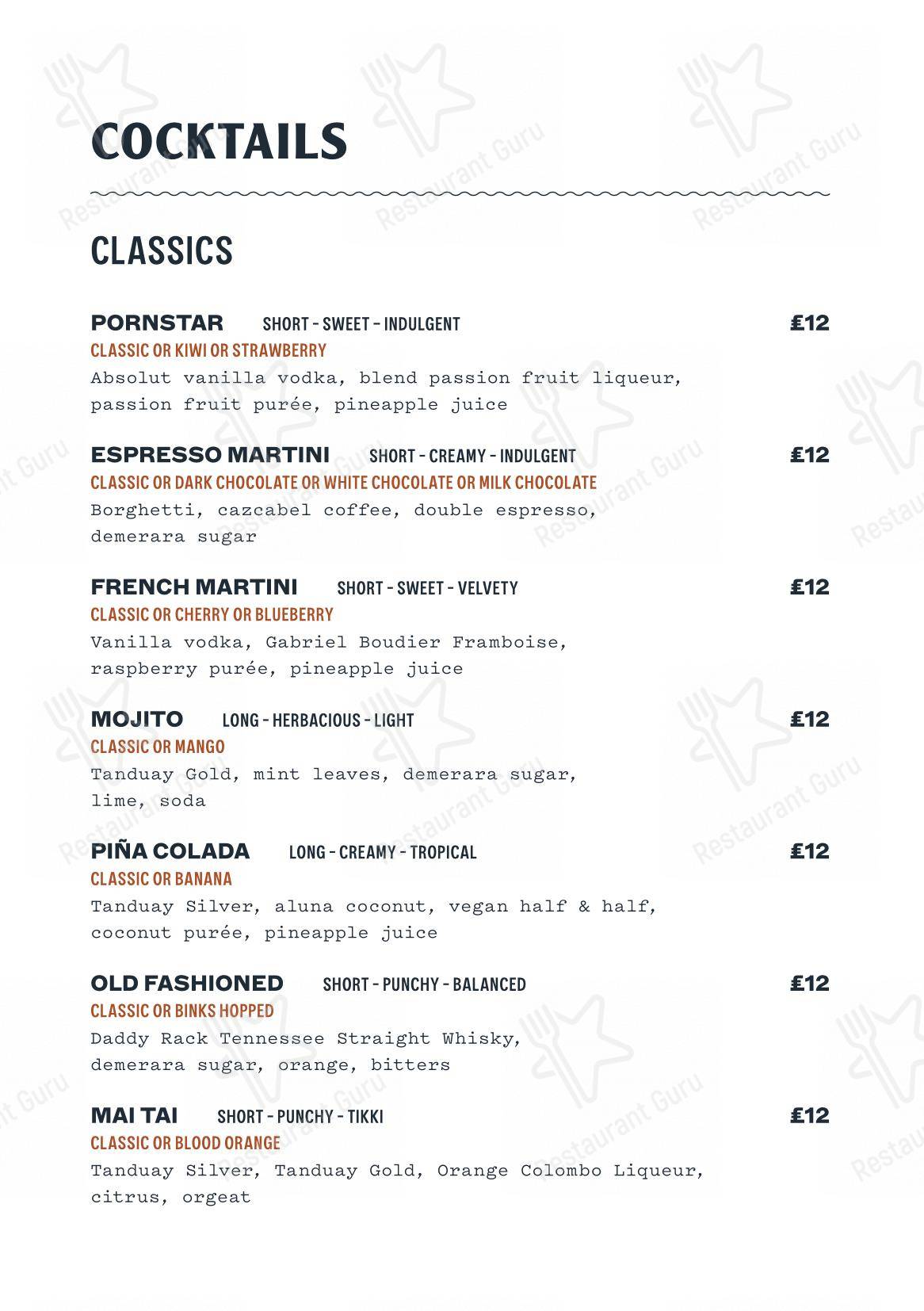 Menu at Binks Yard restaurant, Nottingham
