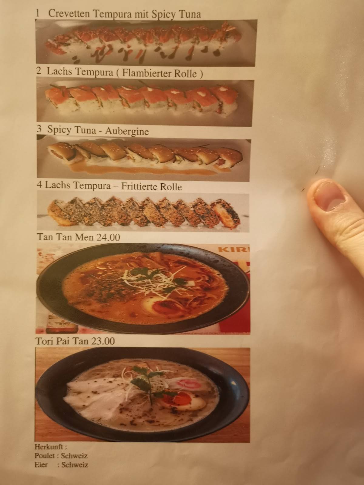 Speisekarte von Sushi Tenzan, Binningen