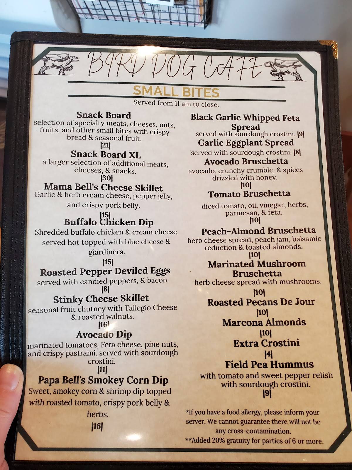 Menu at Bird Dog Cafe, Laurel