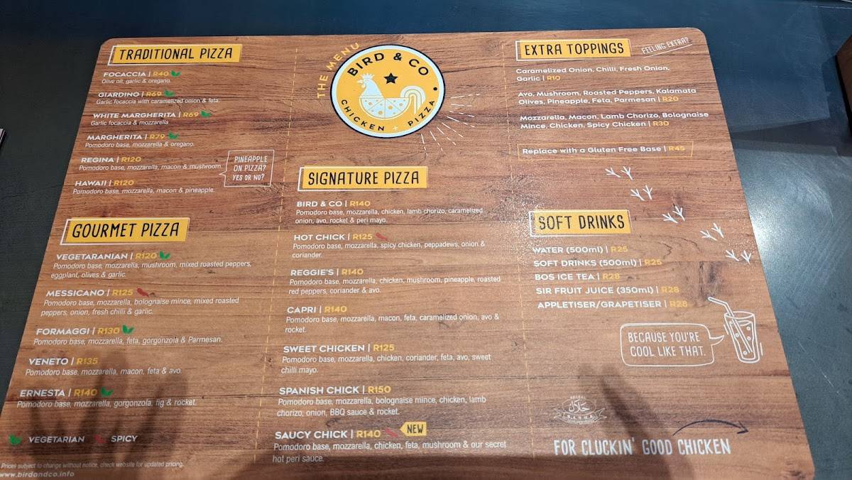 Menu au Bird & Co Gateway (Halaal) restaurant, Durban