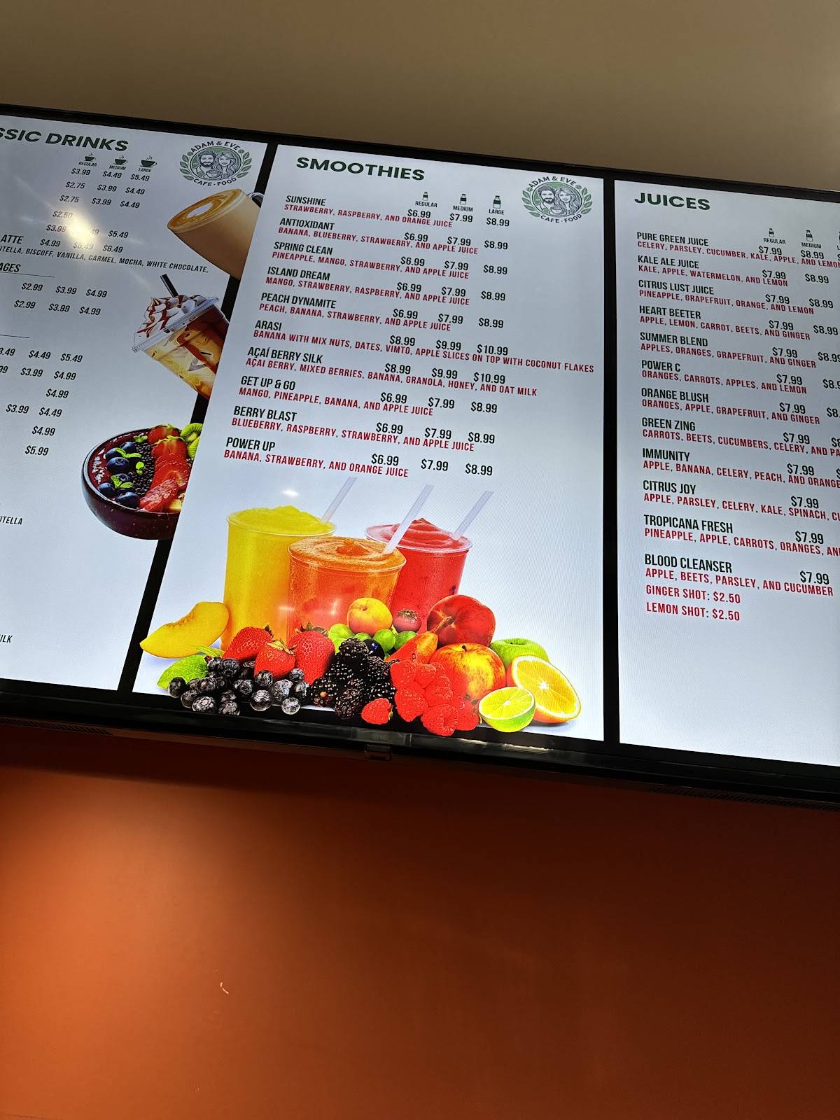 Menu at Adam and Eve Cafe, Birmingham