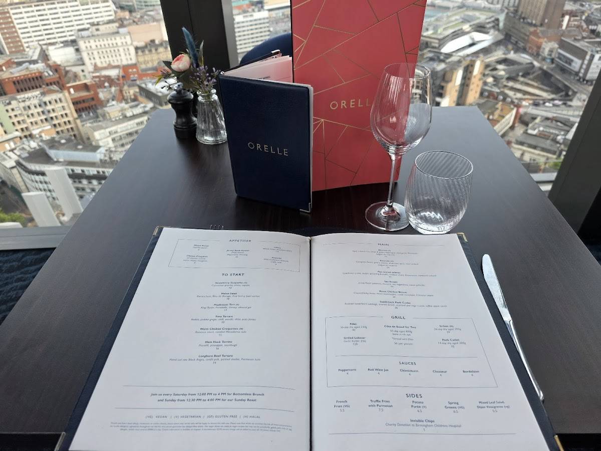 Menu at Orelle restaurant, Birmingham