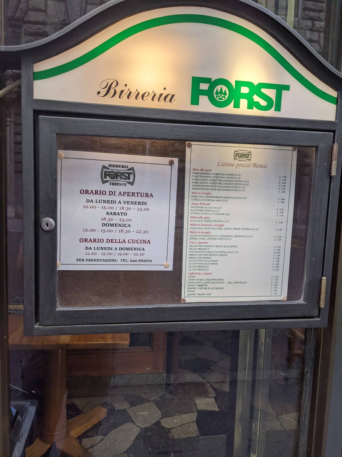 Menu da Birreria Forst ristorante, Trieste