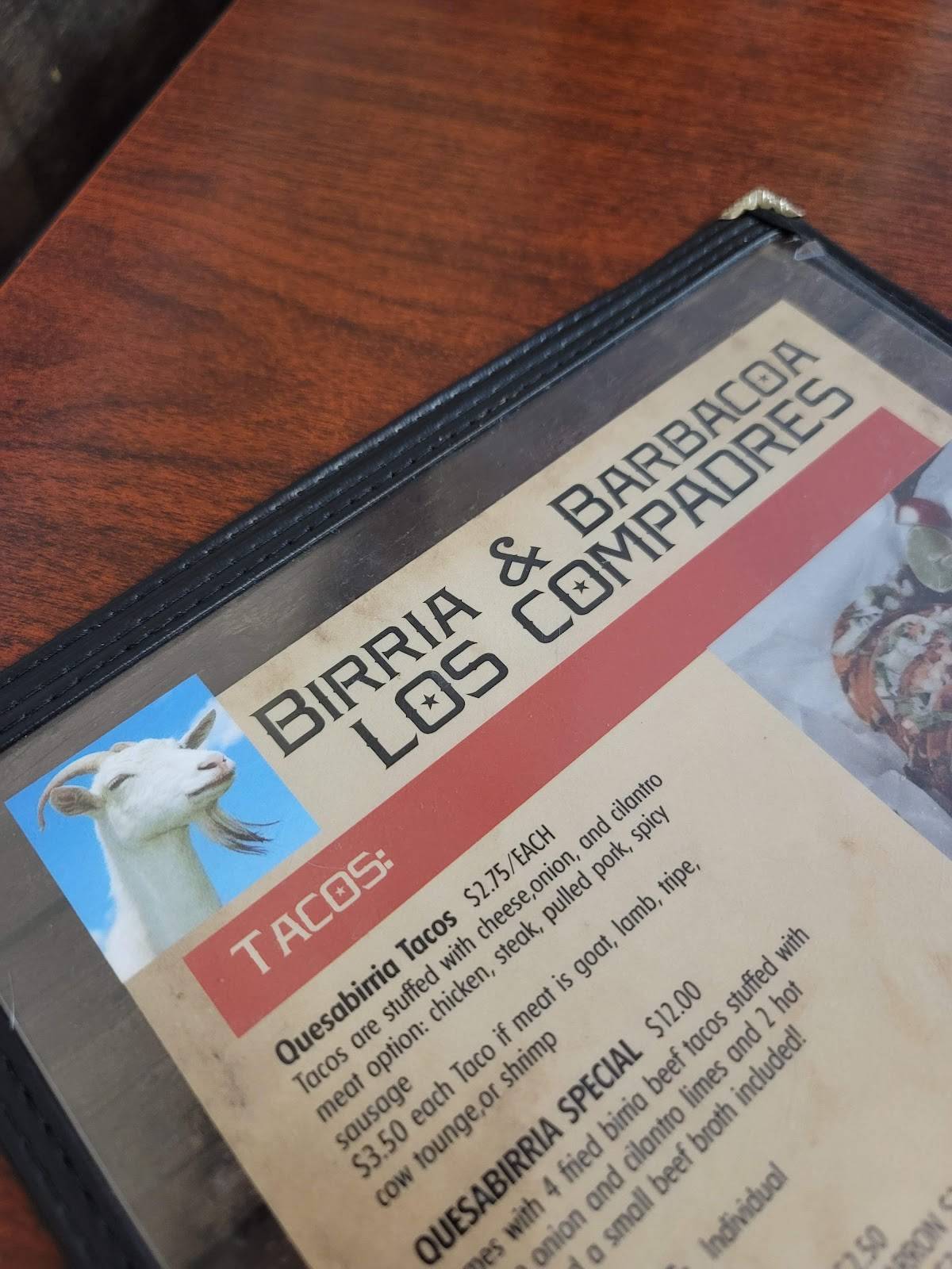 Menu at Birria & Barbacoa de Chivo Los Compadre's Taco Truck, Baton Rouge