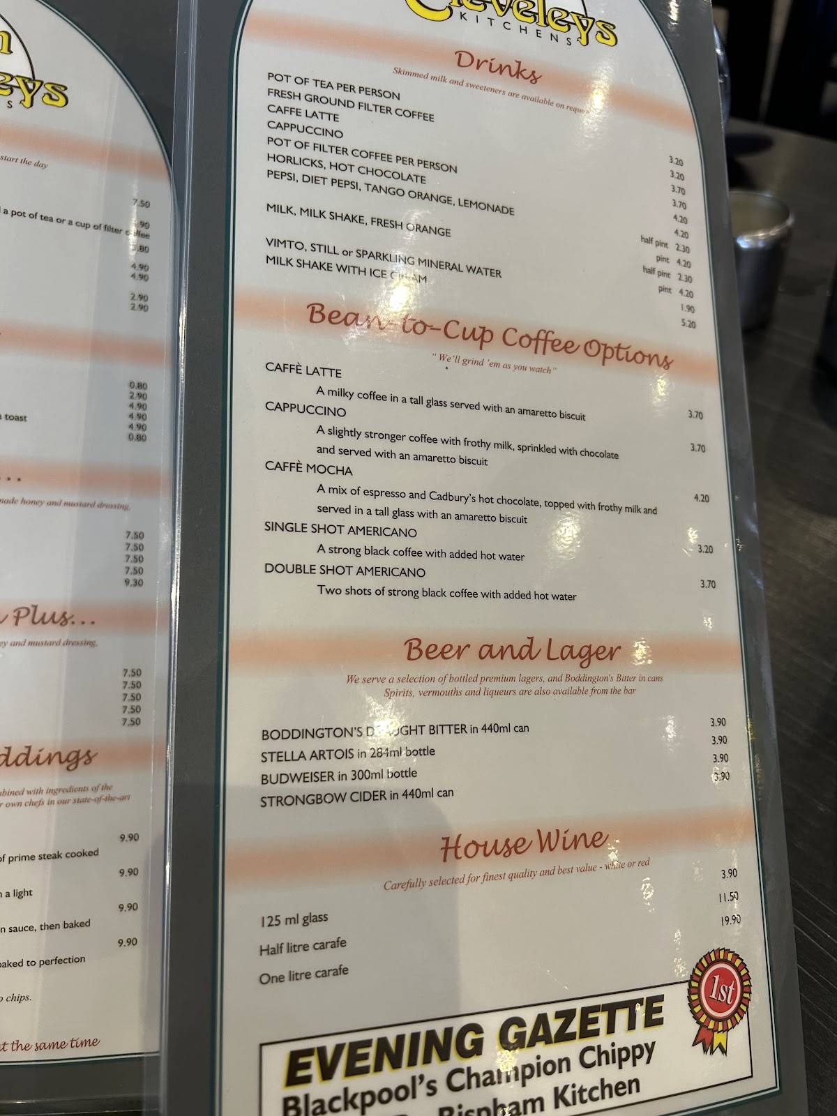 Menu at Bispham Kitchen restaurant, Blackpool