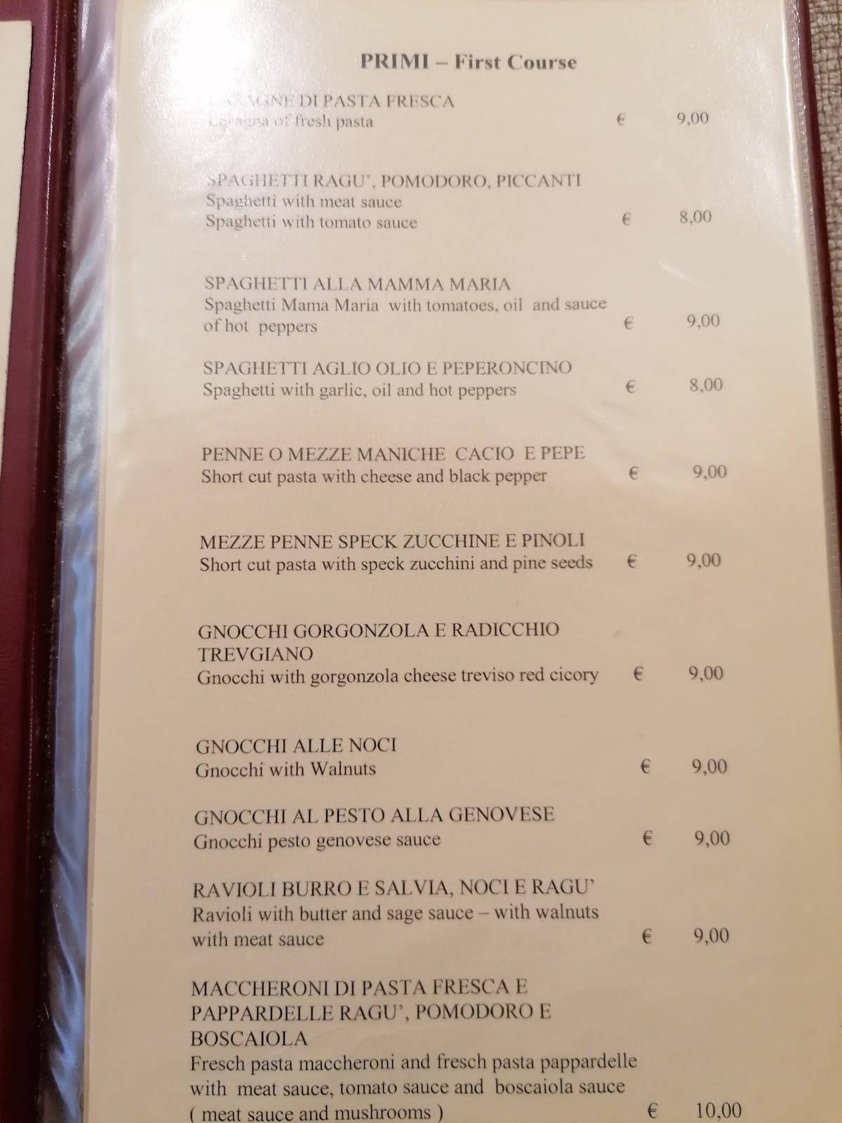 Menu at Bistro Del Corso pizzeria, Montecatini Terme