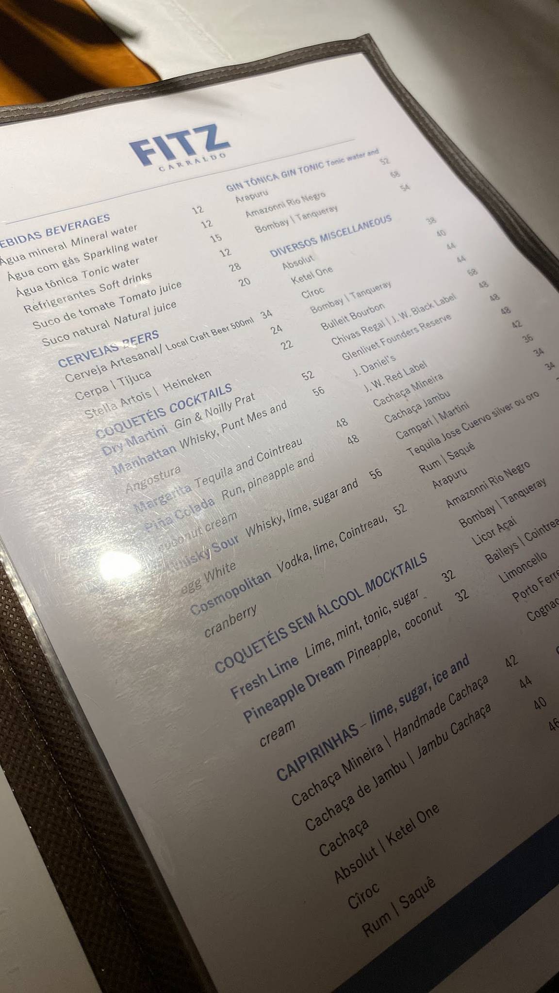 Menu at Bistro Fitz Carraldo pub & bar, Manaus