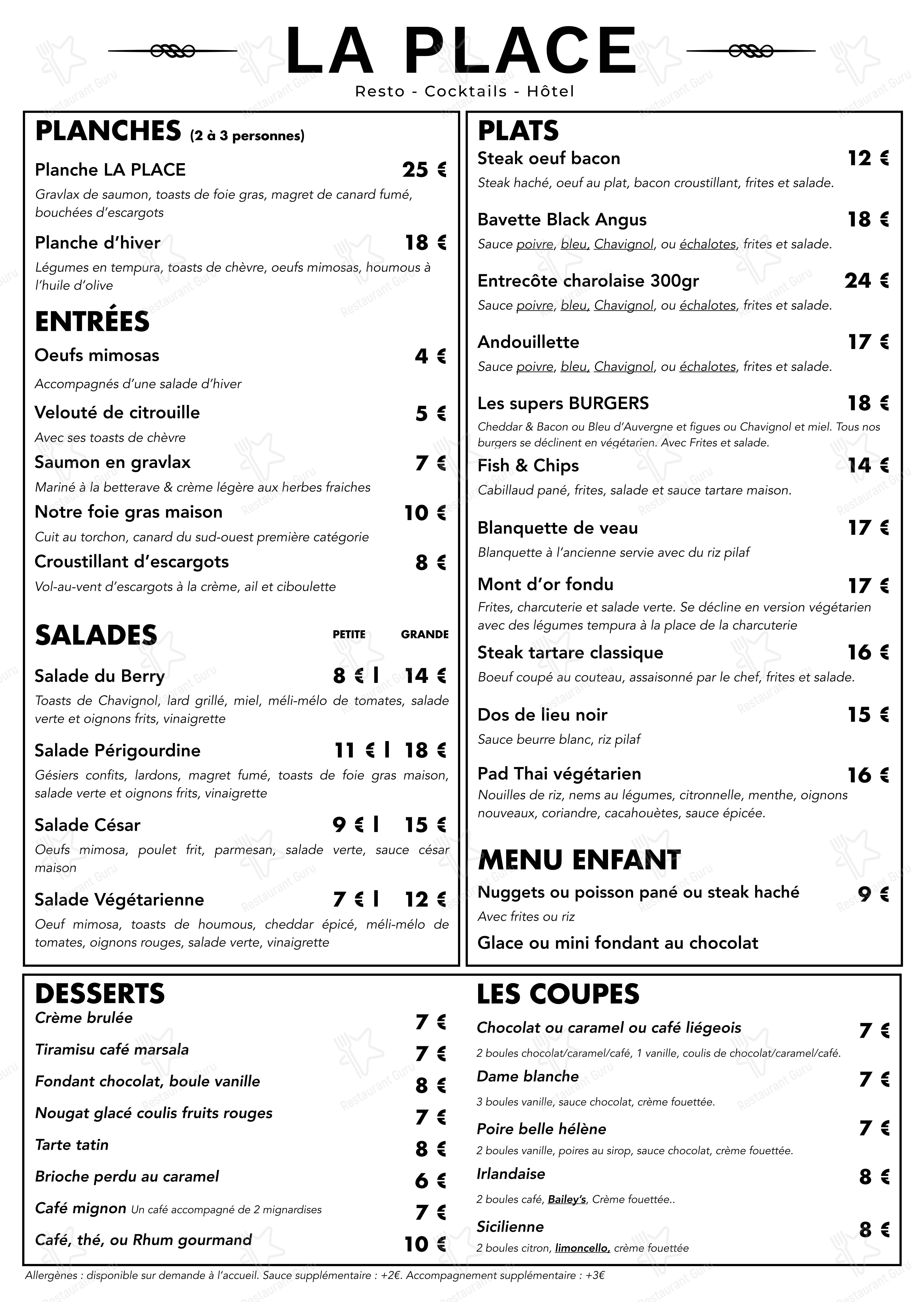 Menu au Bistro - Resto La Place restaurant, Saint-Zotique