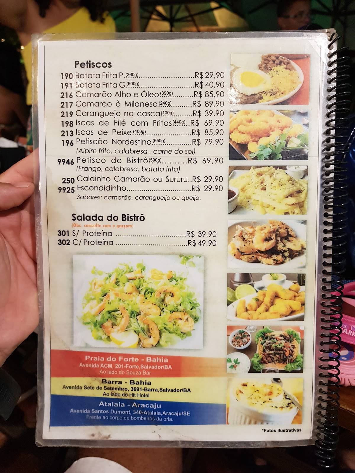 Menu em Bistrô e Bar, Praia do Forte
