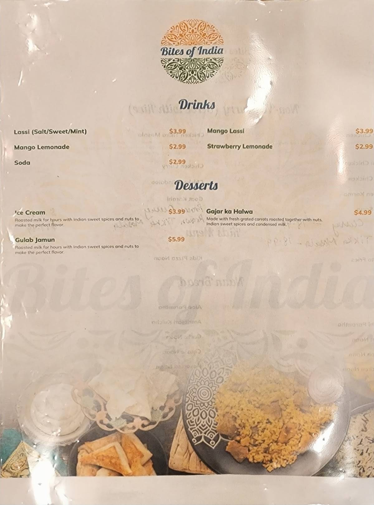 Menu at Bites of india restaurant, Southampton