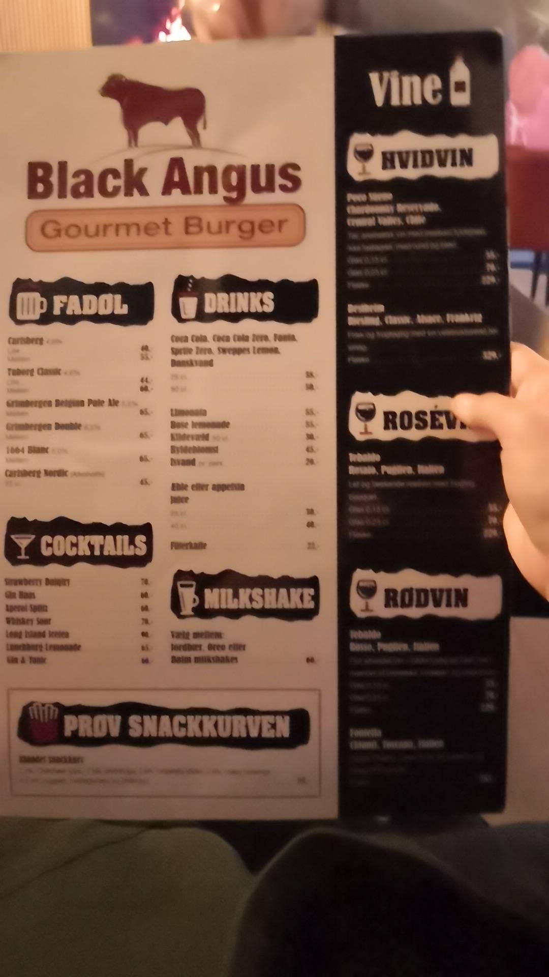 Menu at Black Angus steakhouse, Haderslev