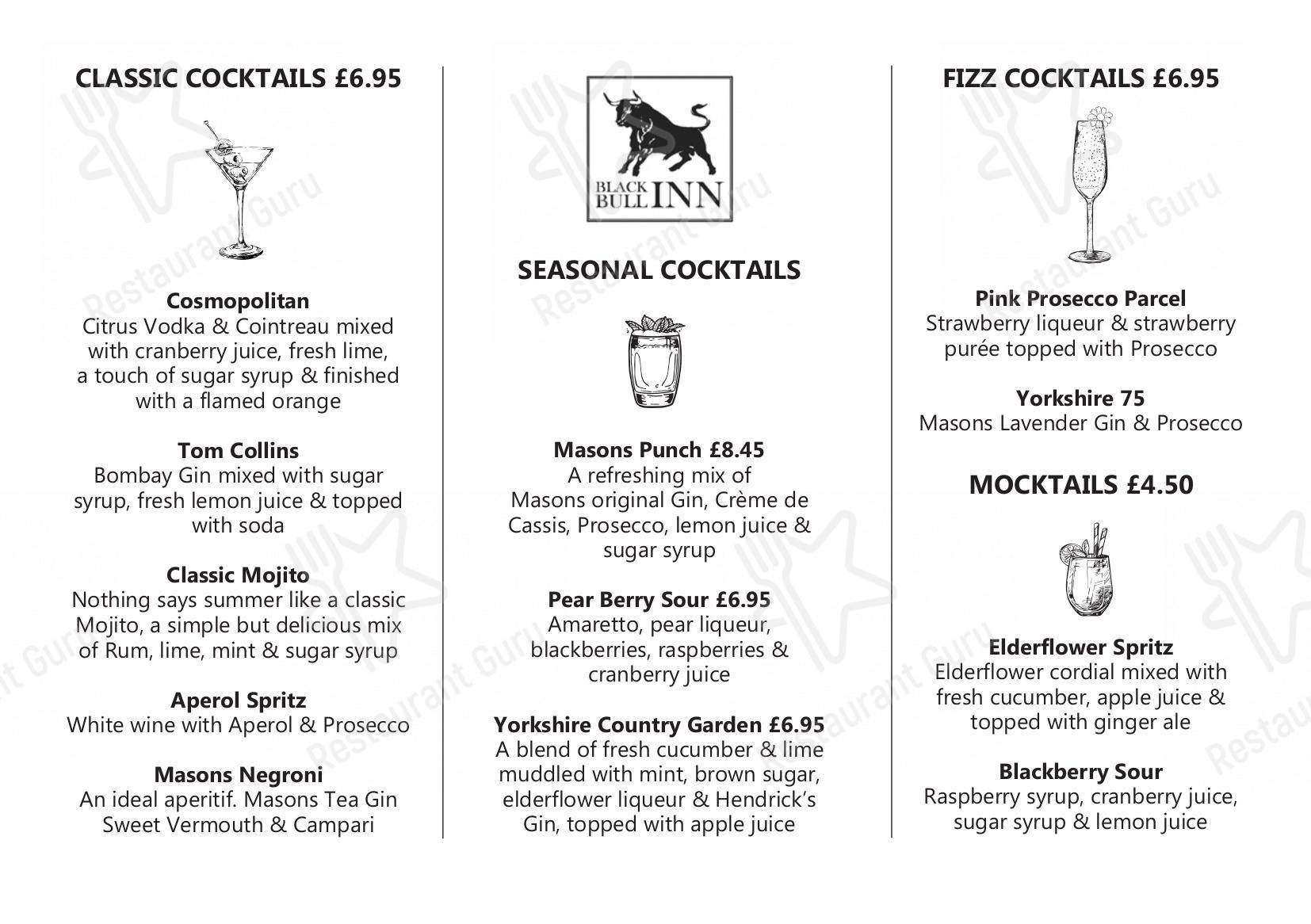 Menu at The Black Bull restaurant, Wetherby, 53 Market Pl