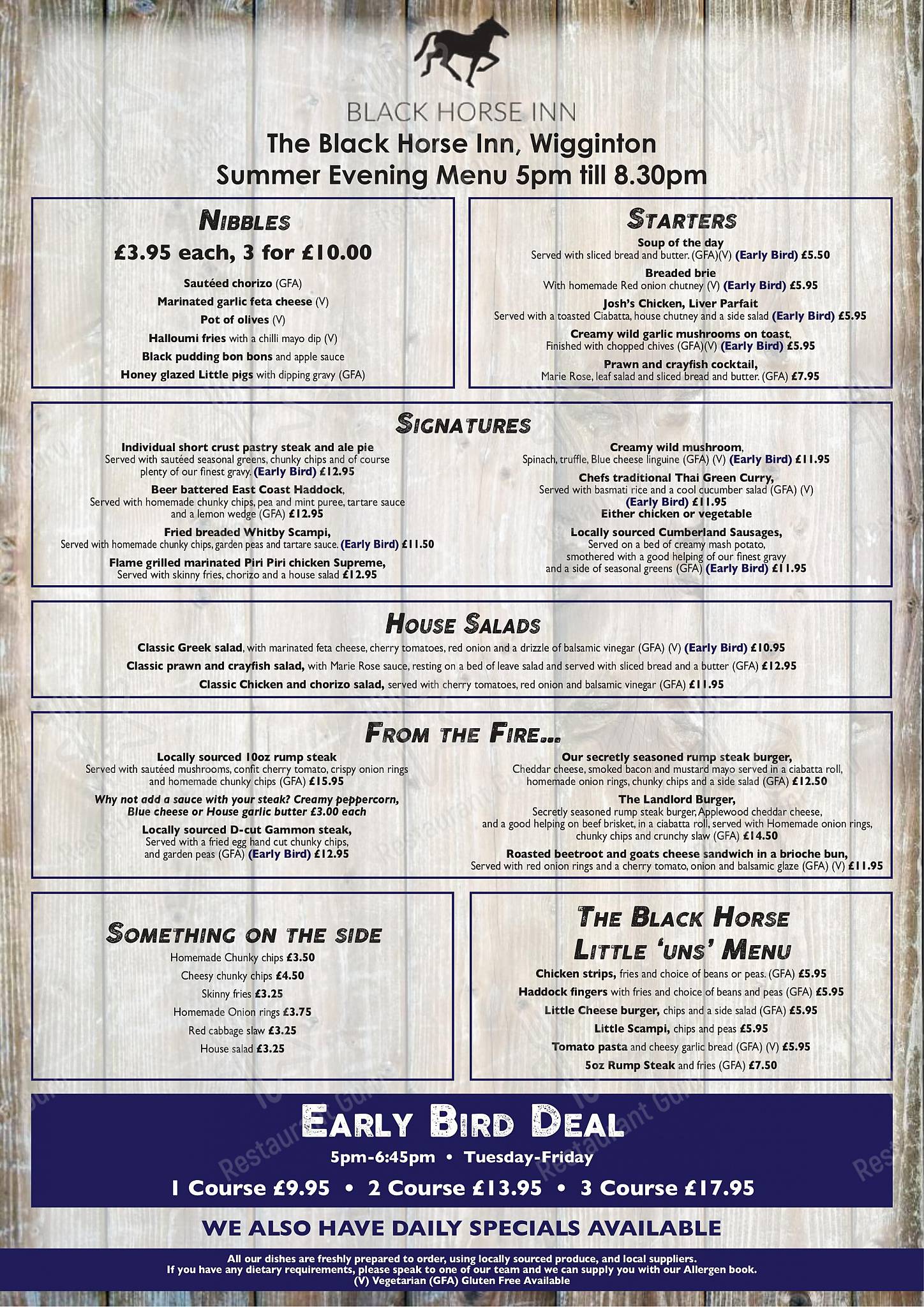 Menu at The Black Horse Inn pub & bar, Wigginton, 42-44 The Village