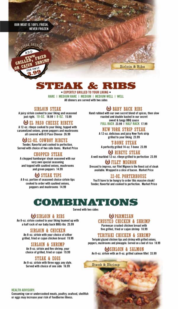 Menu at Black Stallion Steakhouse, Columbia