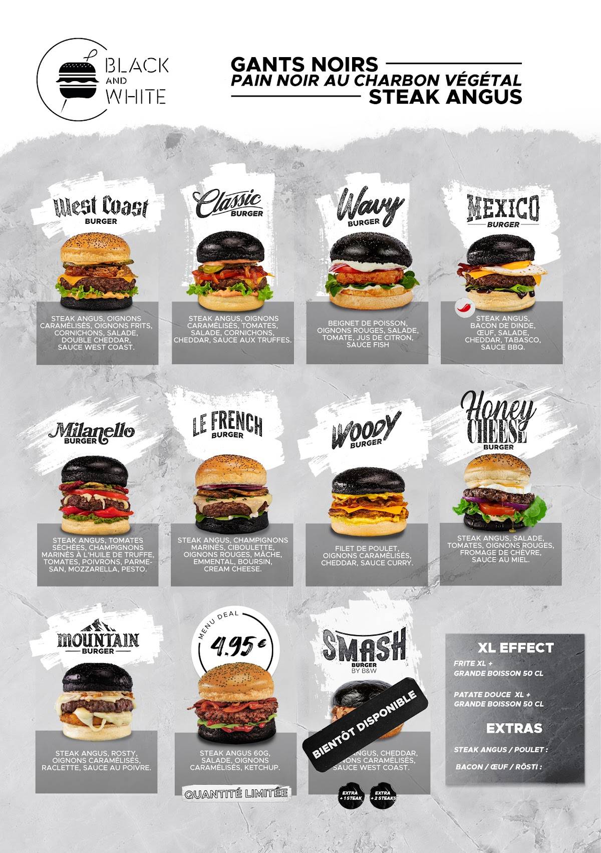 Menu au Black & White Burger Namur, Namur
