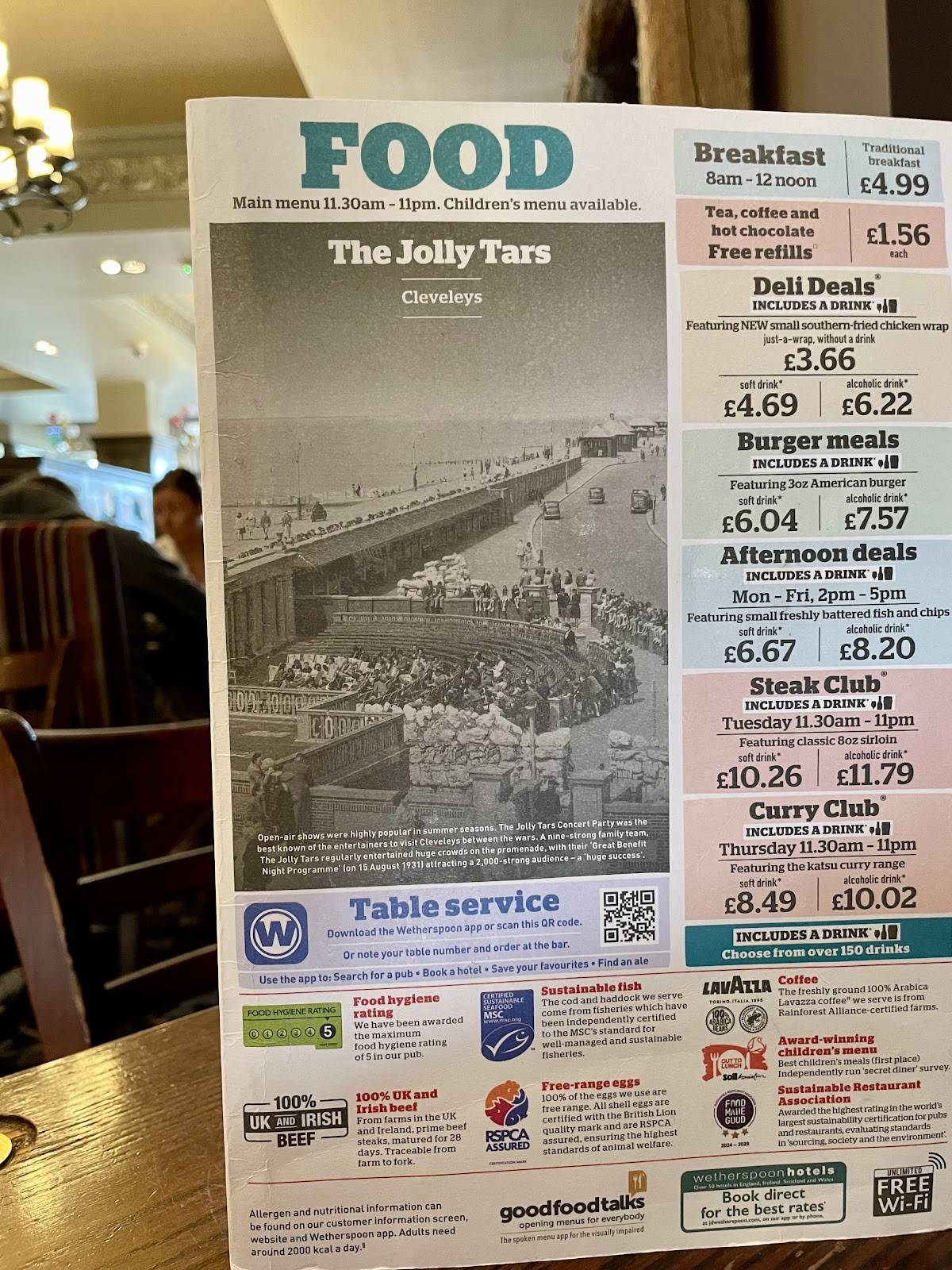 Menu at The Jolly Tars – JD Wetherspoon pub & bar, Blackpool