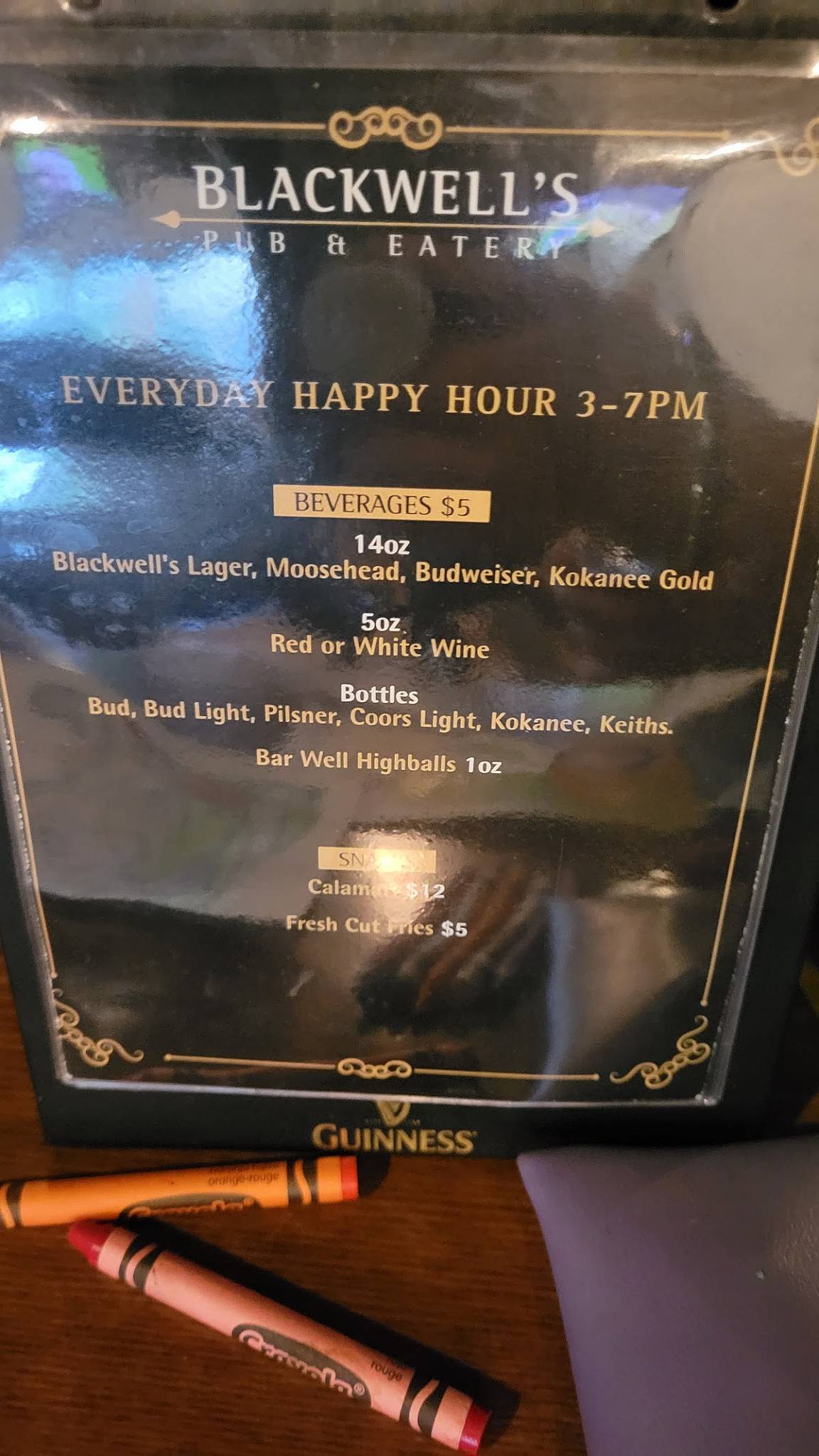 Carta de Blackwell’s Pub & Eatery, Calgary