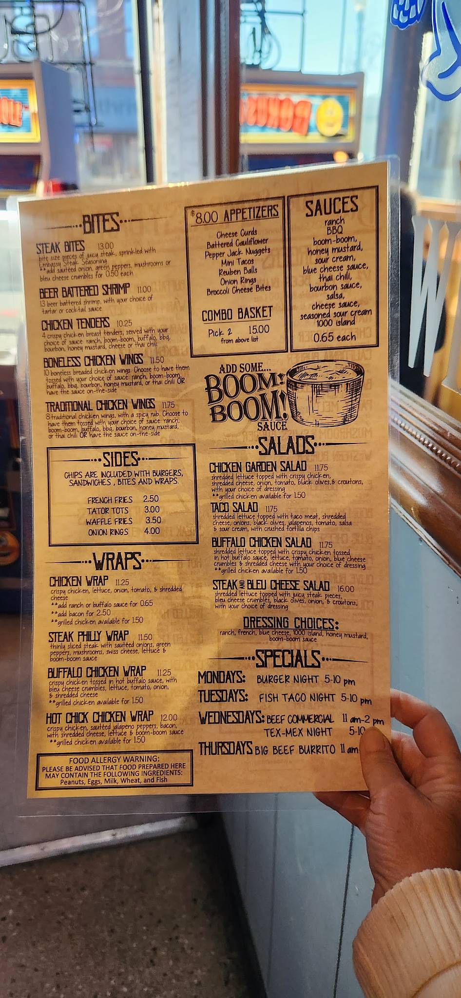 Menu at Blaschko's Embassy Bar, Saint Peter