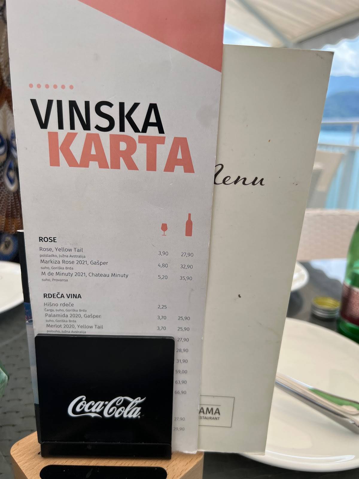 Menu at Panorama restaurant, Bled
