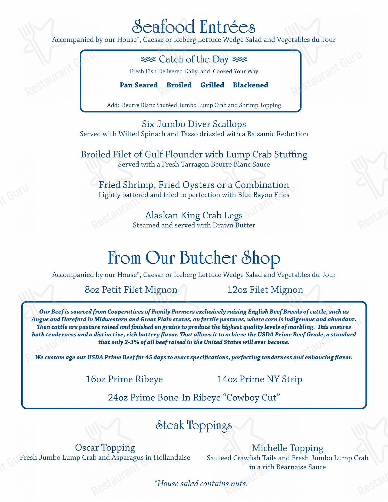 Menu at Blue Bayou Bar & Grill, Waveland, S Beach Blvd