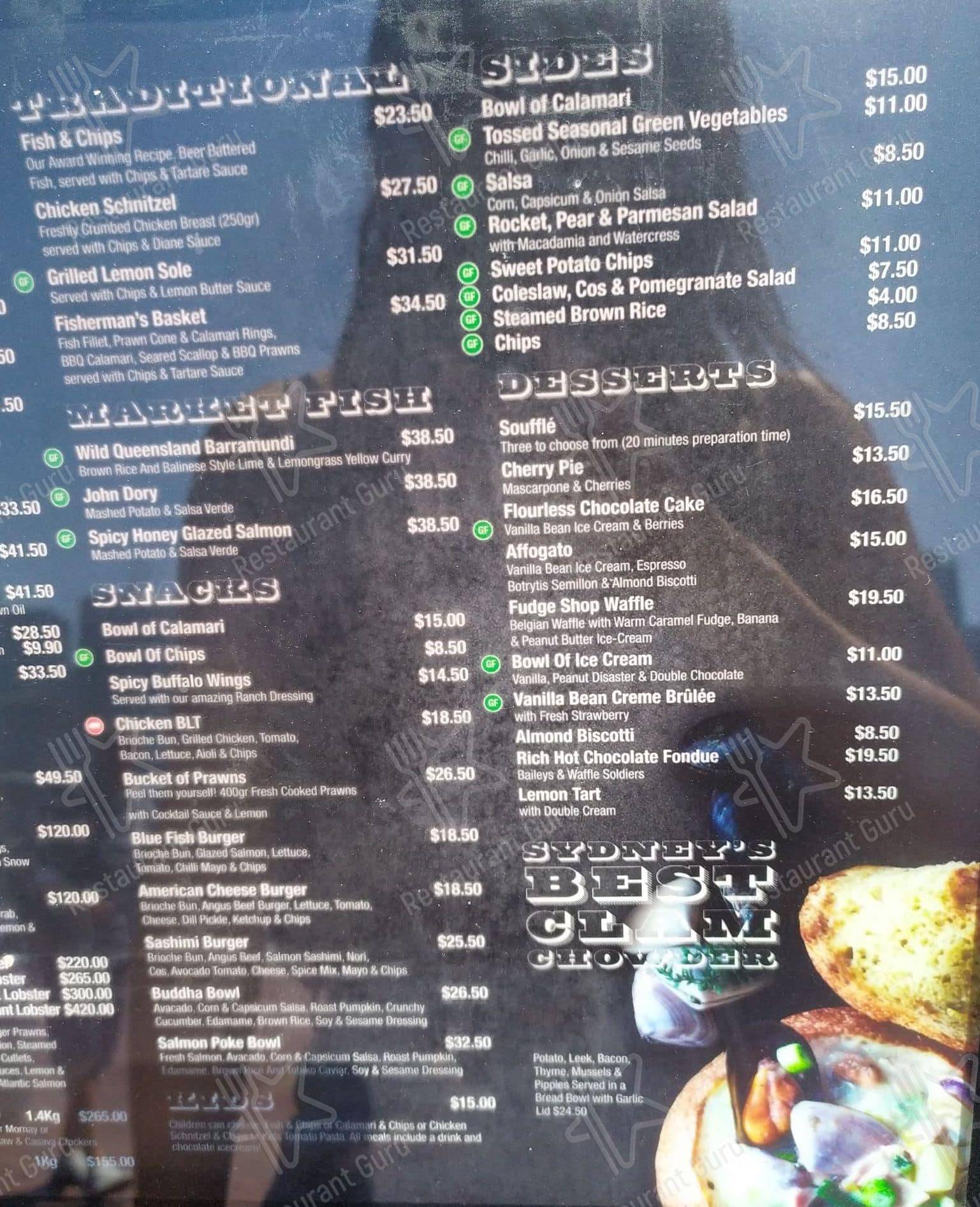 Menu at Blue Fish Sydney Seafood Restaurant, Sydney, Shop 287 ...