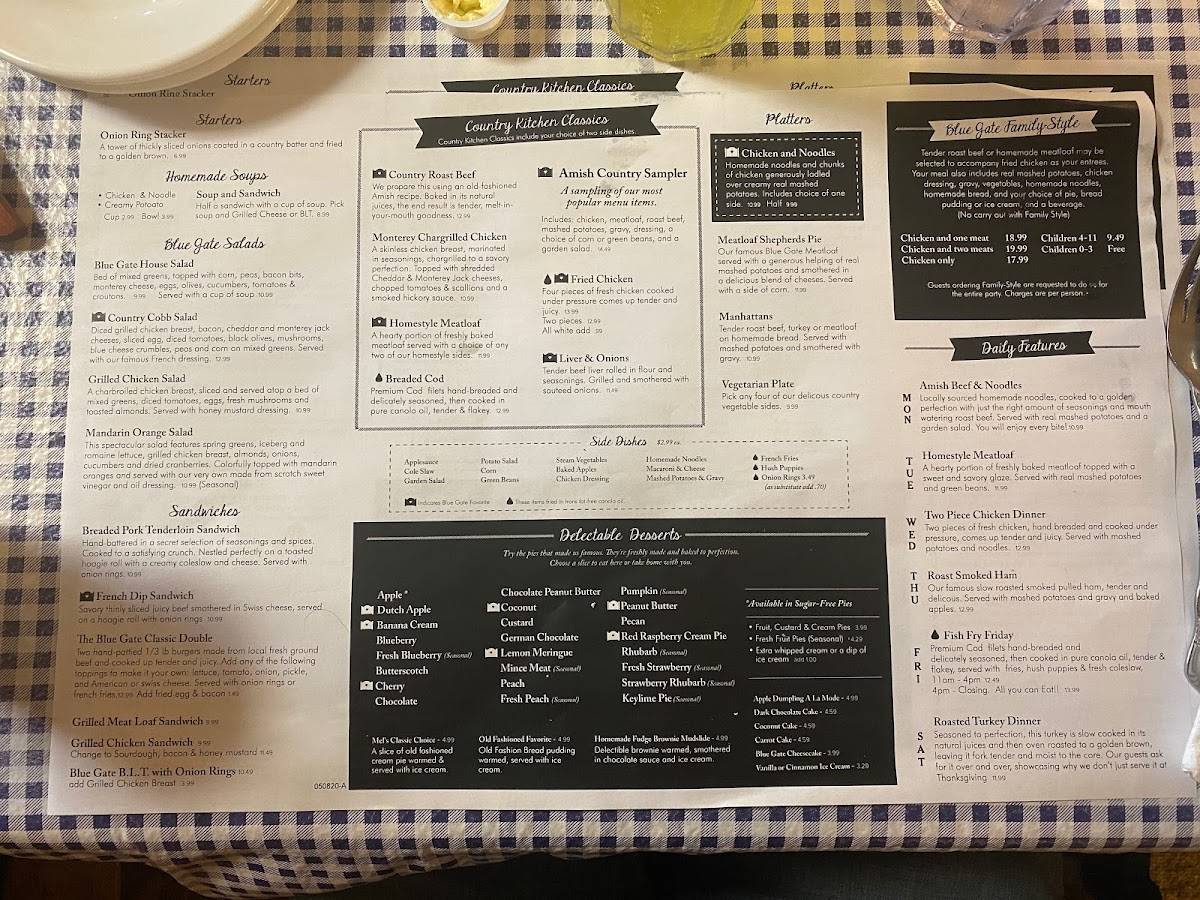 Menu at Blue Gate Restaurant & Bakery, Shipshewana