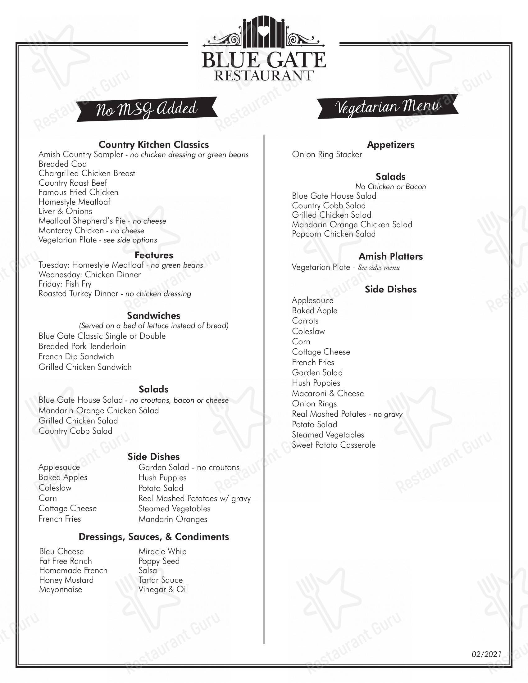 Menu at Blue Gate Restaurant & Bakery, Shipshewana