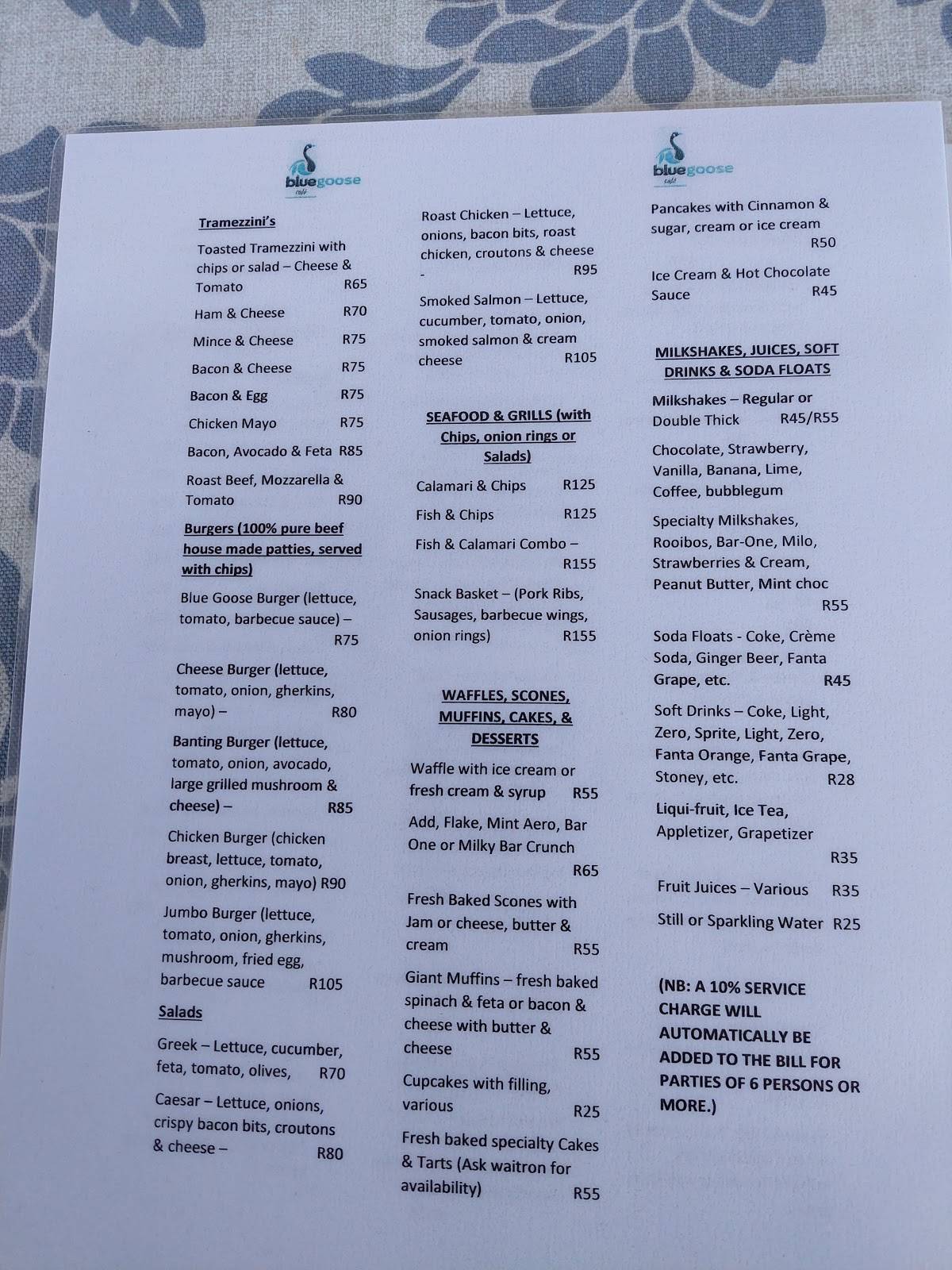 Menu at Blue Goose Farmstyle Eatery cafe, East London, East London