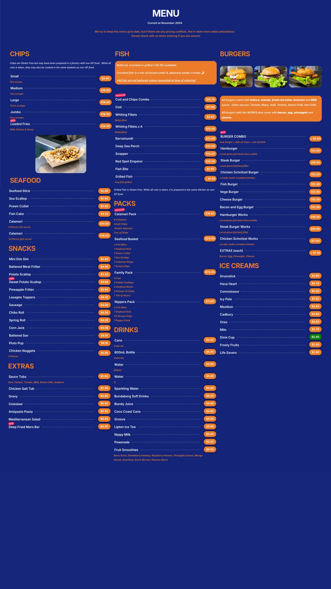 Menu at Blue Marlin Takeaway Maleny restaurant, Maleny