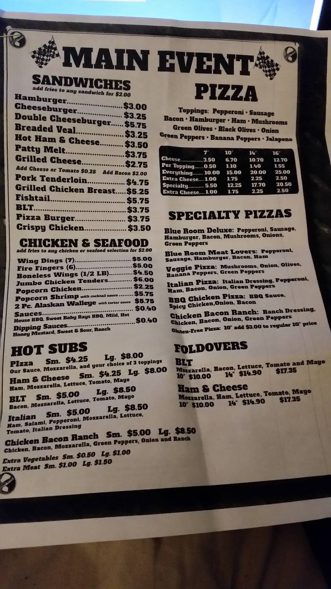 Menu at Blue Room pizzeria, Kirby