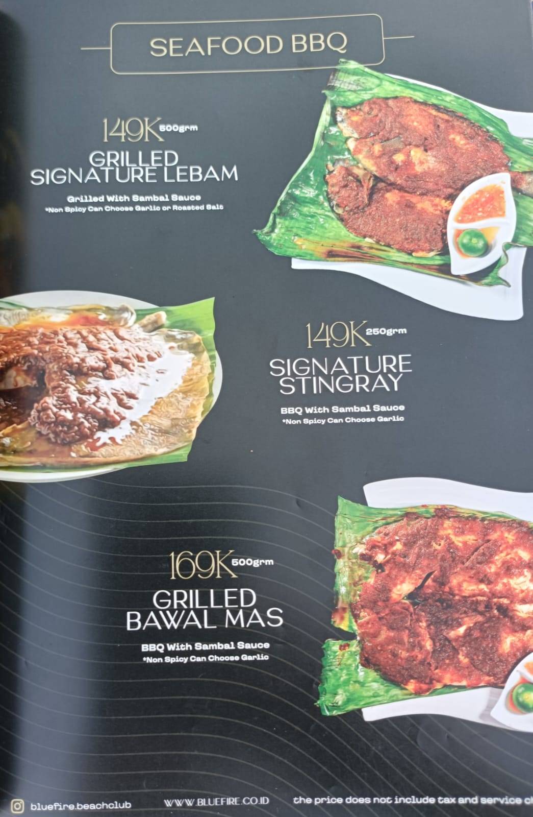 Menu at Bluefire Beach Club, Batam