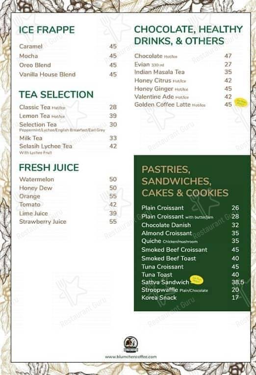 Menu at Blumchen Coffee cafe, Jakarta, Fairground SCBD Lot 14