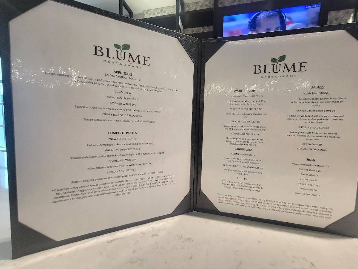 Menu at Blume Restaurant, Lansing
