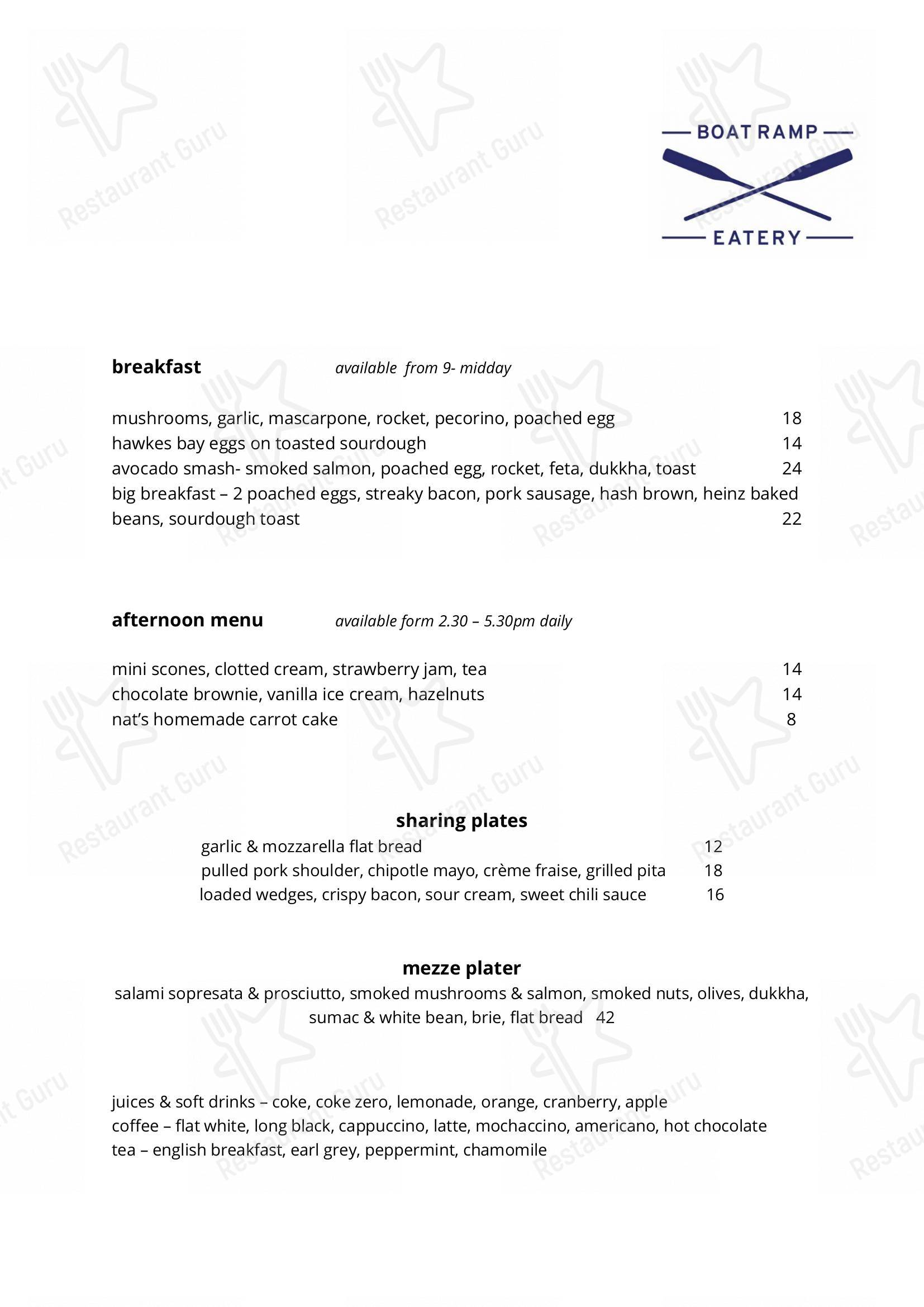 Menu at Boat Ramp Eatery restaurant, Napier