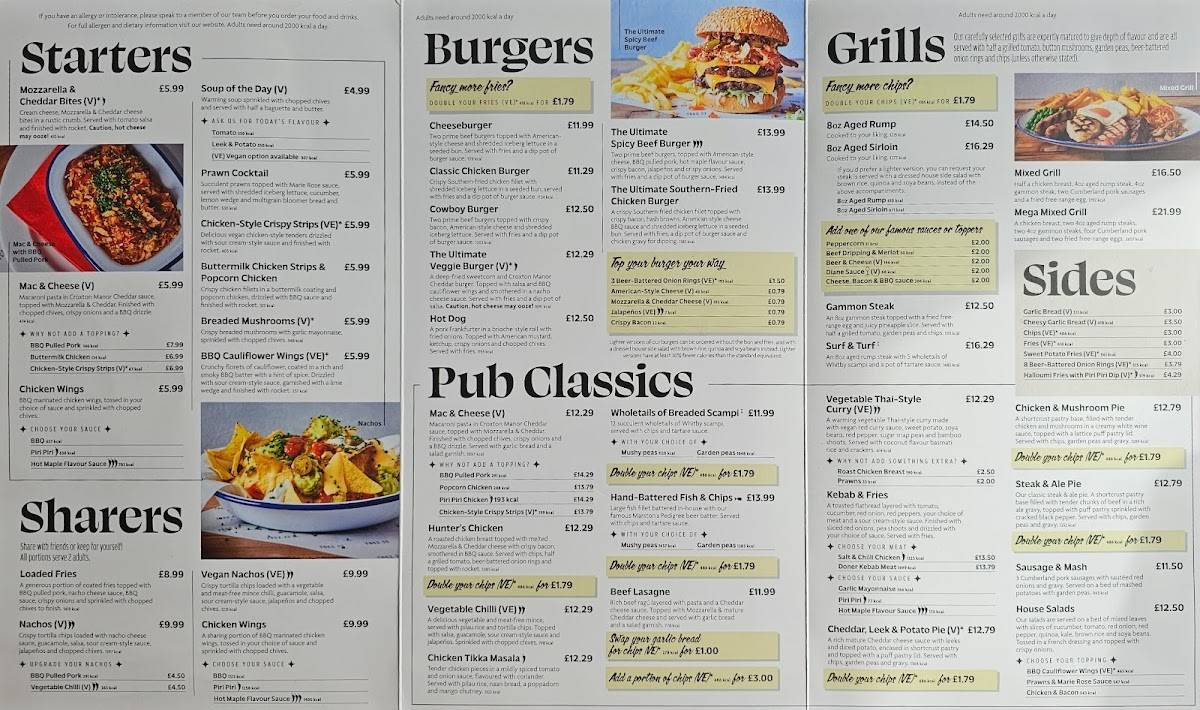 Menu at Bobbin Carrier pub & bar, Cleckheaton