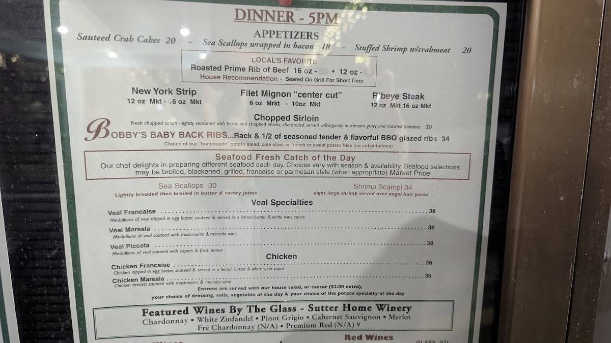 Menu at Bobby's Restaurant & Lounge, Vero Beach