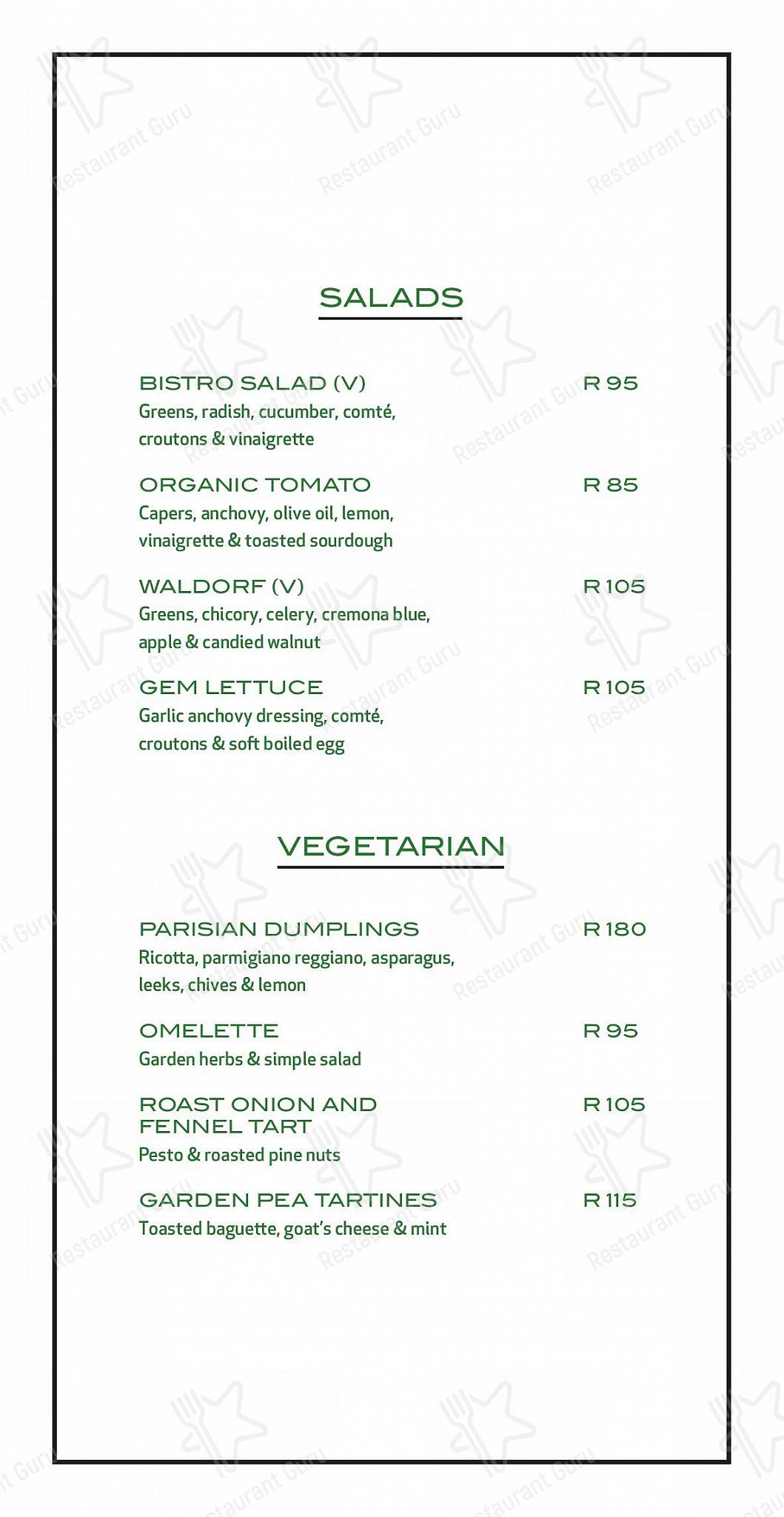 Menu at Bobo's by Kove Collection restaurant, Cape Town
