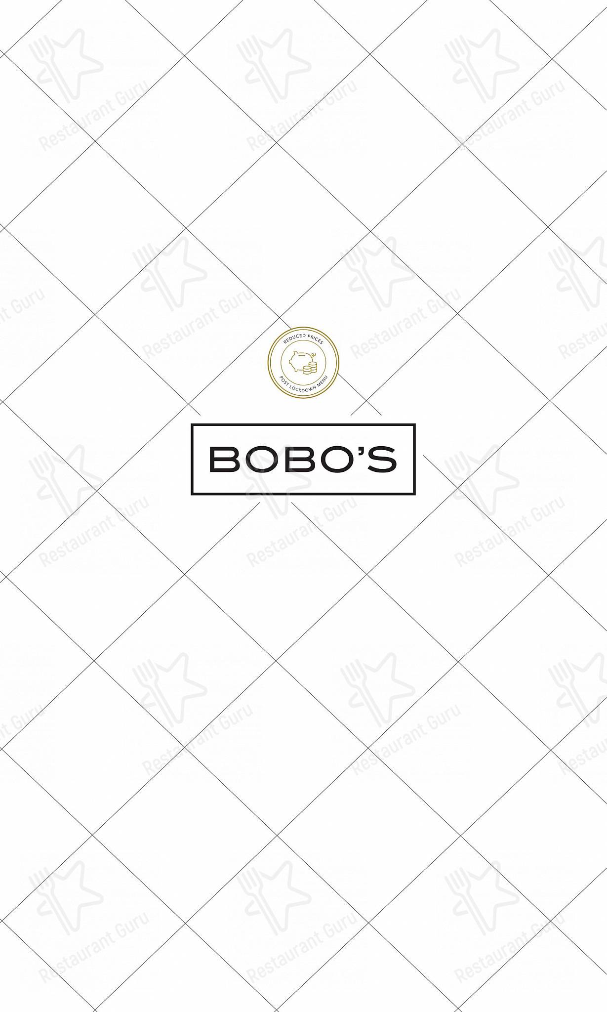 Menu at Bobo's restaurant, Cape Town